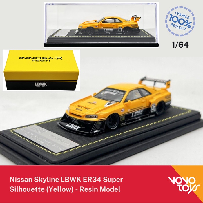 Jual Inno 1/64 Resin Nissan Skyline LBWK ER34 Super Silhouette Yellow ...