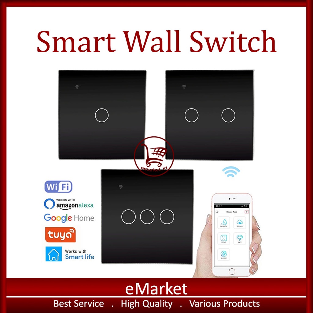 Jual Smart Wall Switch Hitam WIFI / Saklar Dinding Sentuh / IoT Touch ...