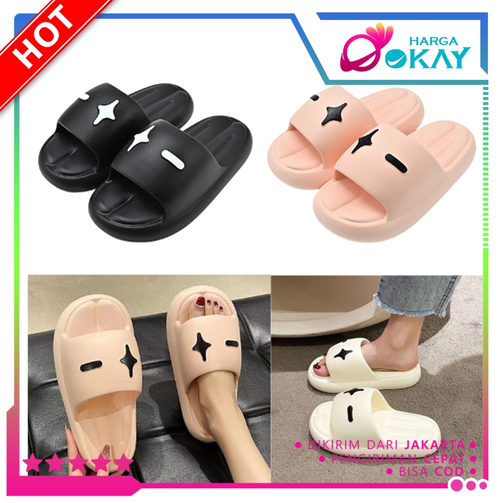 Jual HO Sandal Wanita Kekinian Anti Slip 6728 Logo Plus Minus Sendal ...