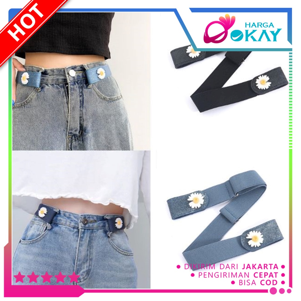 Jual HO Ikat Pinggang Karet Bunga Daisy Wanita Gesper Elastis Klip Belt ...