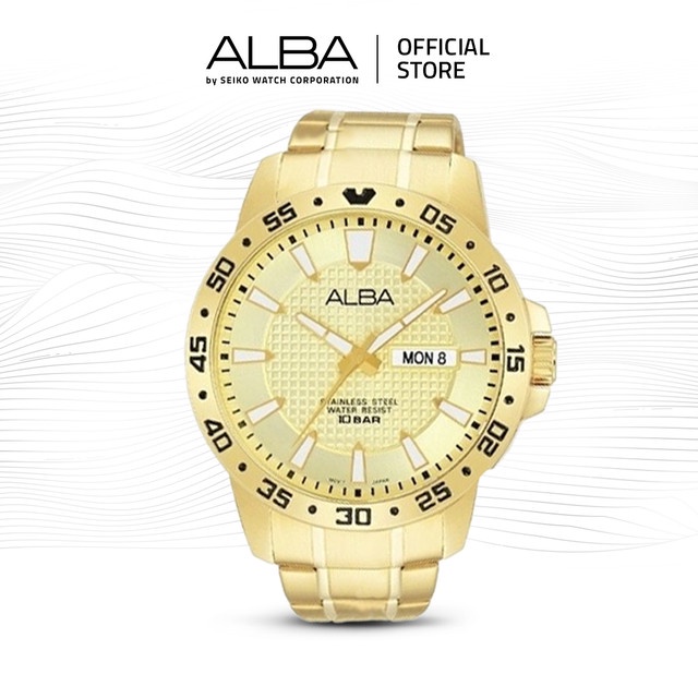 Jual ALBA Jam Tangan Pria AT2024 Quartz Stainless Steel Gold Watch ...