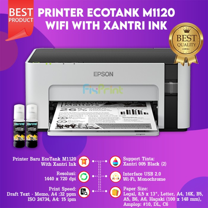 Jual Printer Epson M1120 Print Monochrome WiFi A4 InkTank Tinta 005 ...