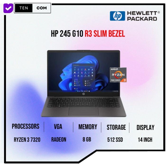 Jual HP 245 G10 AMD Ryzen 3 7320 RAM 8GB 512GB SSD 14" HD | Shopee ...