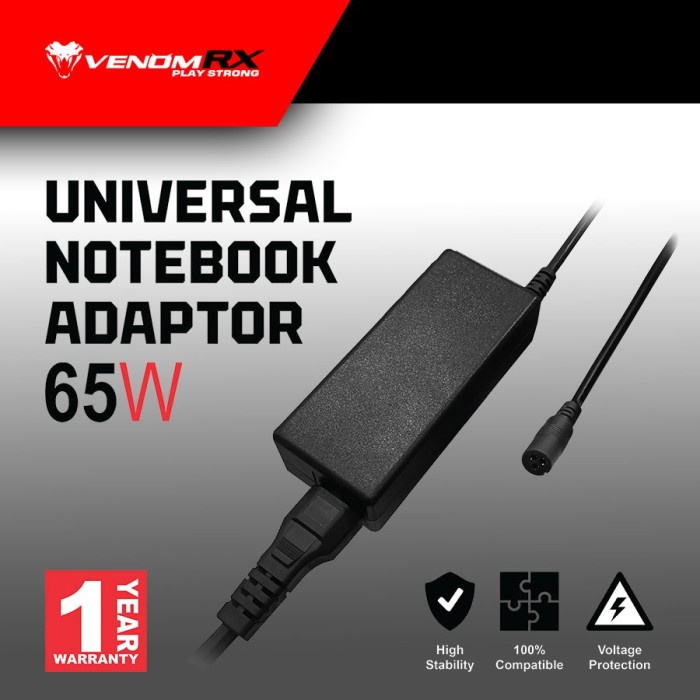 Jual VenomRX Universal Notebook Adaptor Laptop Charger 65W Venom RX | Shopee Indonesia