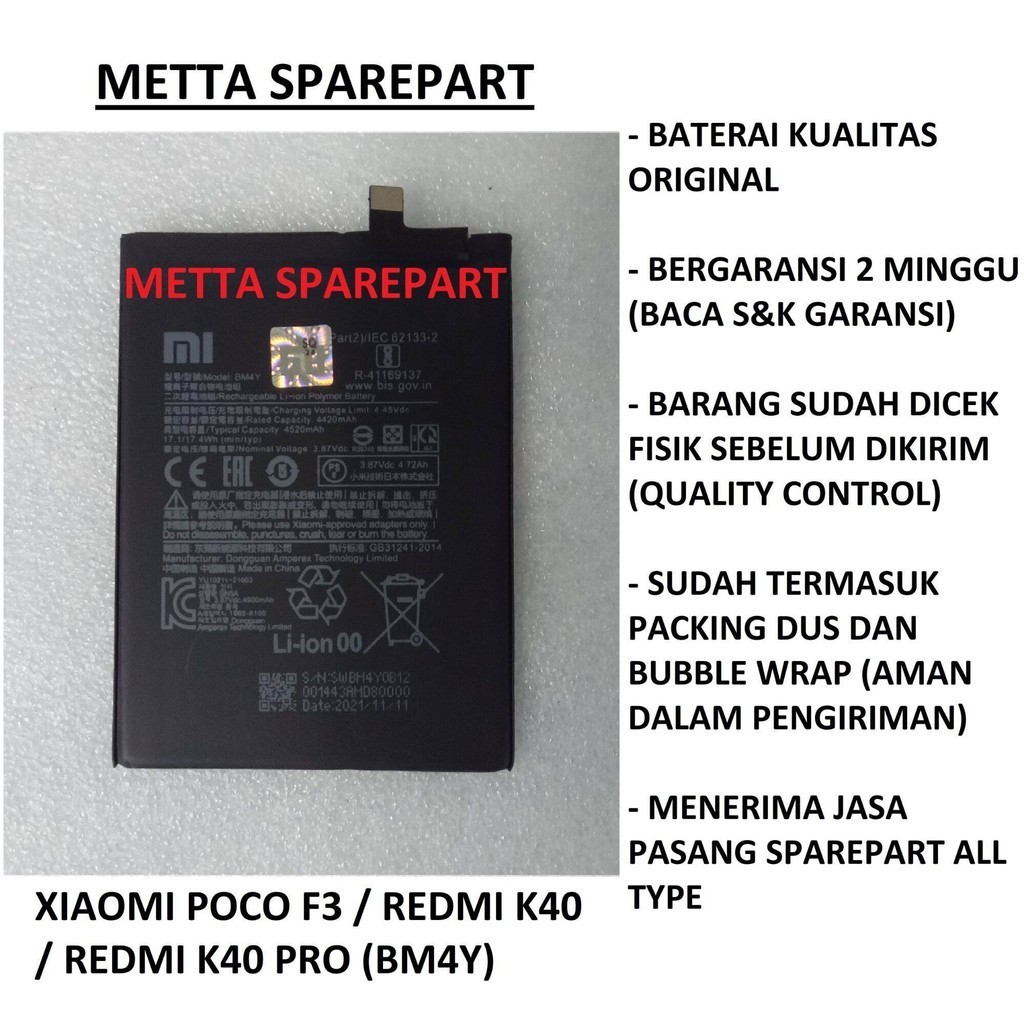 Jual Original OEM Baterai Xiaomi Poco F3 / Redmi K40 / Redmi K40 Pro (BM4Y) | Shopee Indonesia