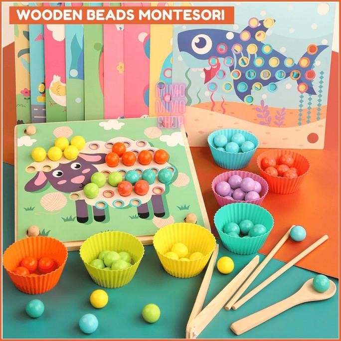 Jual MAINAN EDUKASI MONTESSORI SENSORY ANAK MANIK -WOODEN BEADS SORTING ...