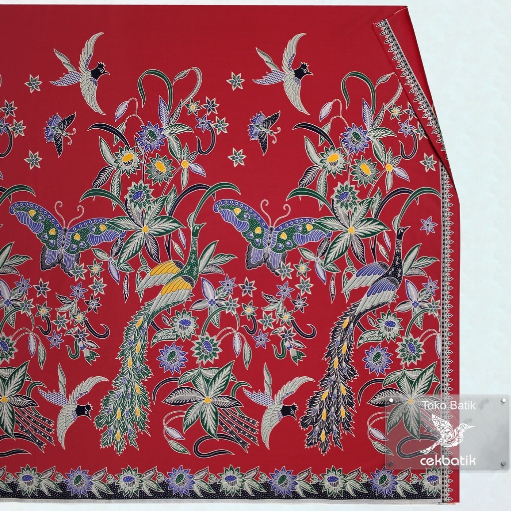 Jual kain batik - Motif Burung Merak dan Kupu-kupu Unik (Merah ...