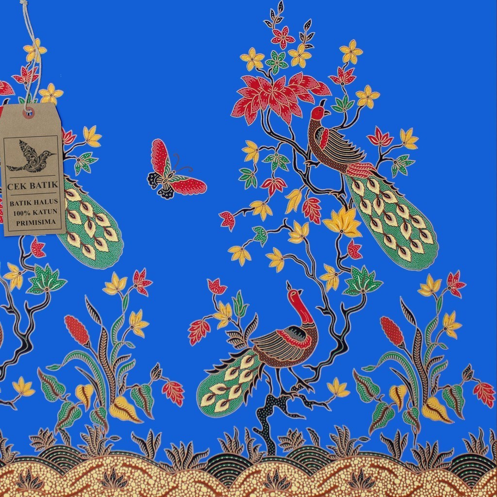 Jual Kain Batik - Motif Bunga Burung Merak dan Kupu (Biru Muda ...