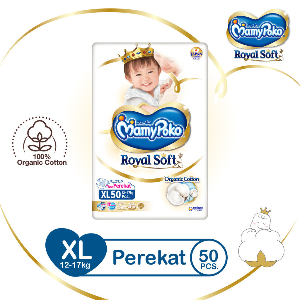 Jual MamyPoko Royal Soft Organic Cotton - XL 50 - Popok Tape | Shopee ...