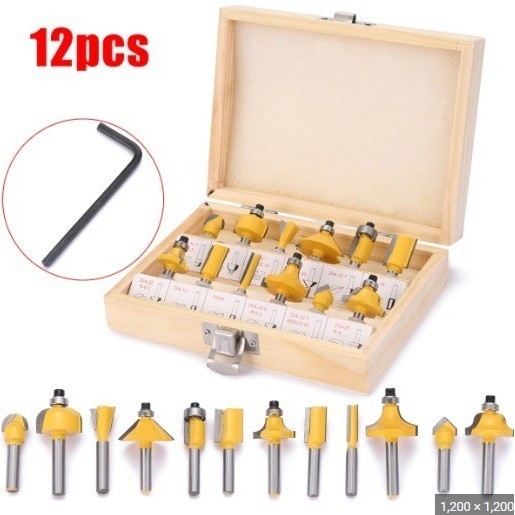 Jual Mata Profil Router Bit Bits Trimmer Set 12pcs 1/4" Kotak Box Sets ...