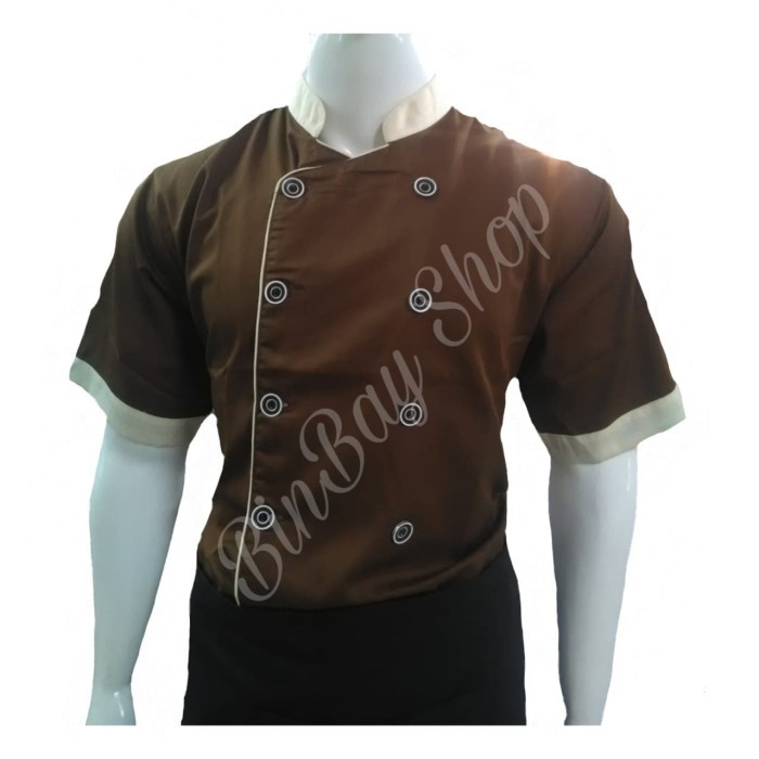 Jual Kemeja Seragam Koki Coklat List Krem Bahan Drill | Shopee Indonesia