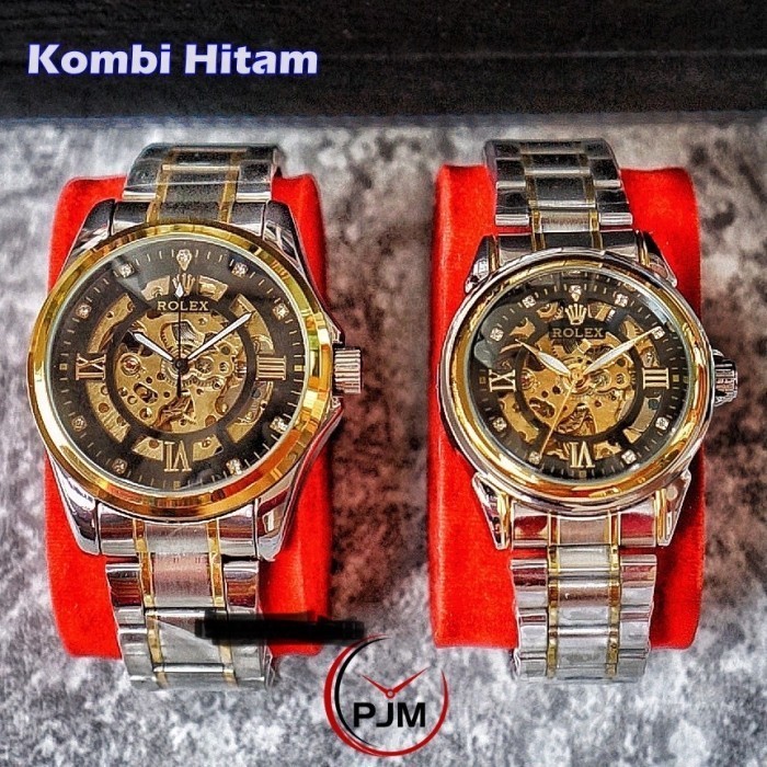 Jual Jam Tangan Couple Rantai Romawi Otomatis Jam Automatic Transparan ...