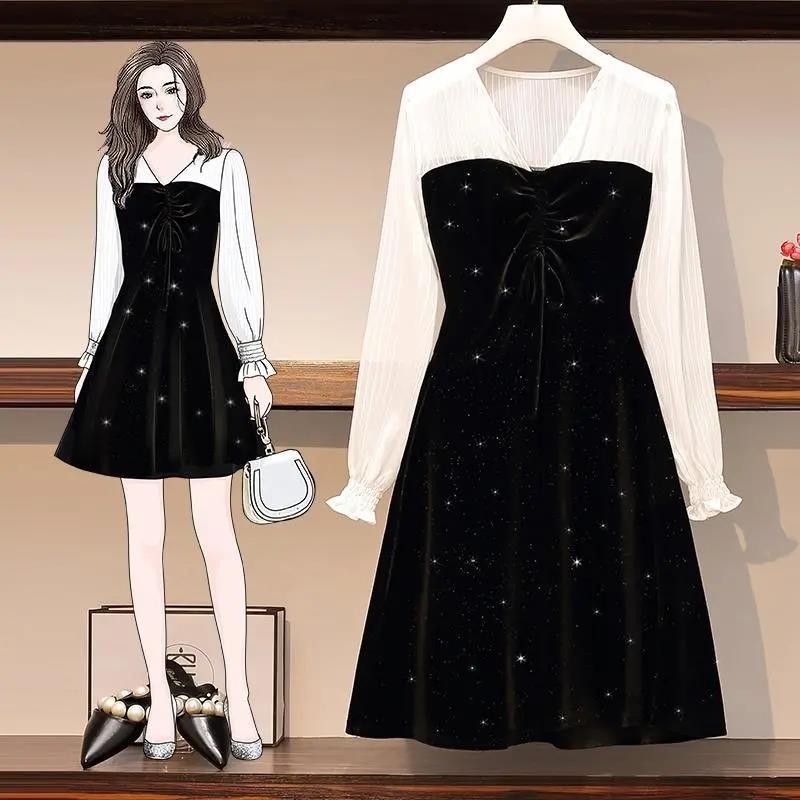 Jual Rok Dasar Wanita, Gaun Dasar Tambal Sulam Kerah V Ukuran Plus ...