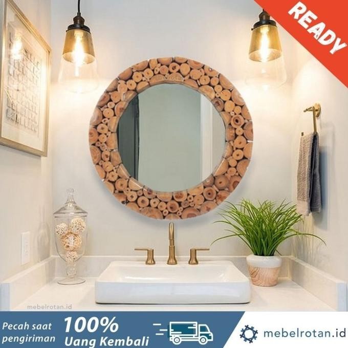 Jual Cermin Gantung Bulat Kayu Jati | Dekorasi Dinding Wastafel Bundar ...