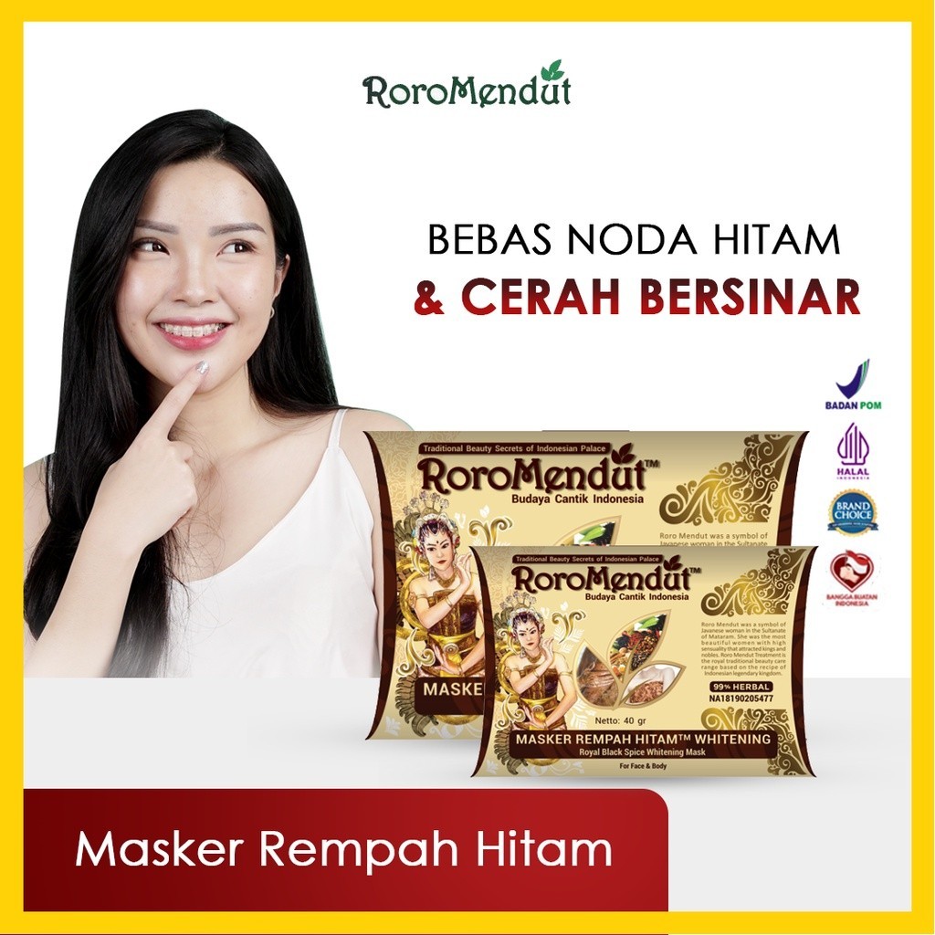 Jual 𝐑𝐎𝐑𝐎 𝐌𝐄𝐍𝐃𝐔𝐓 Masker Rempah Hitam Whitening Mask Brightening Pemutih ...