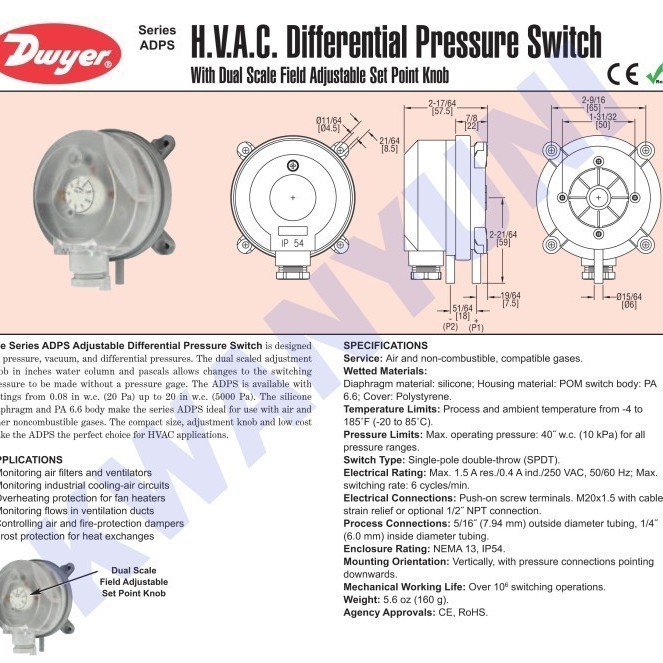 Jual ADPS Differential Pressure Switch DWYER ADPS-05-2-N Range 200-1000pa | Shopee Indonesia