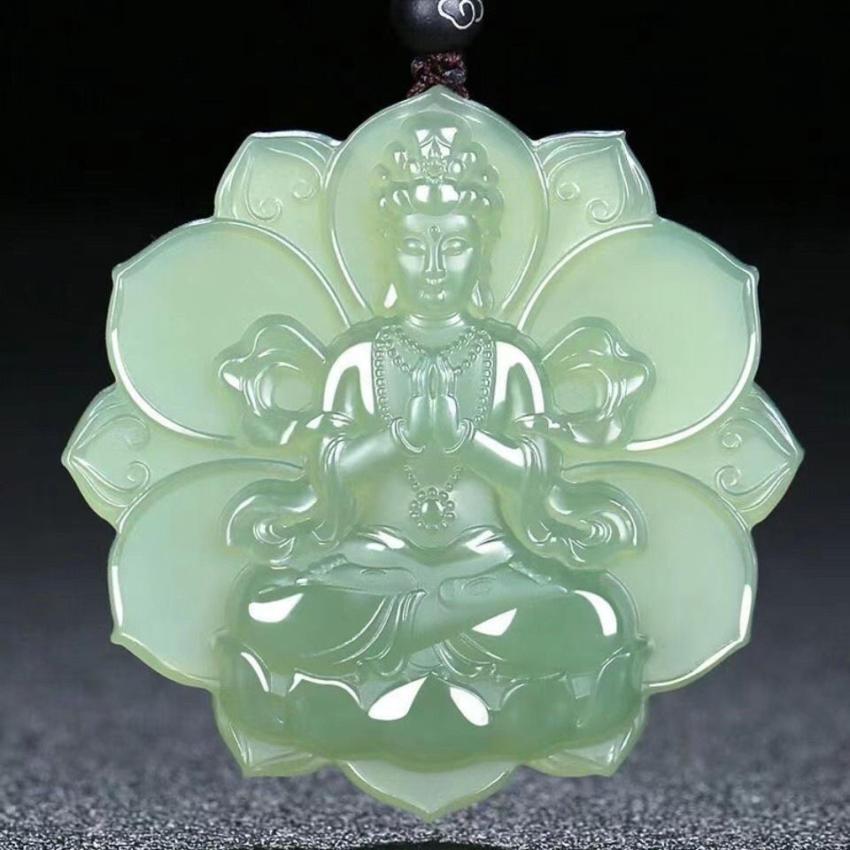 Jual Tian Yu Gray Jade Guanyin on the Lotus Throne Pendant Men and ...