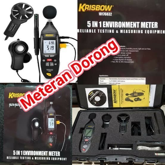 Jual Krisbow 5in1 Environment Meter Anemometer Sound Lux Humidity ...