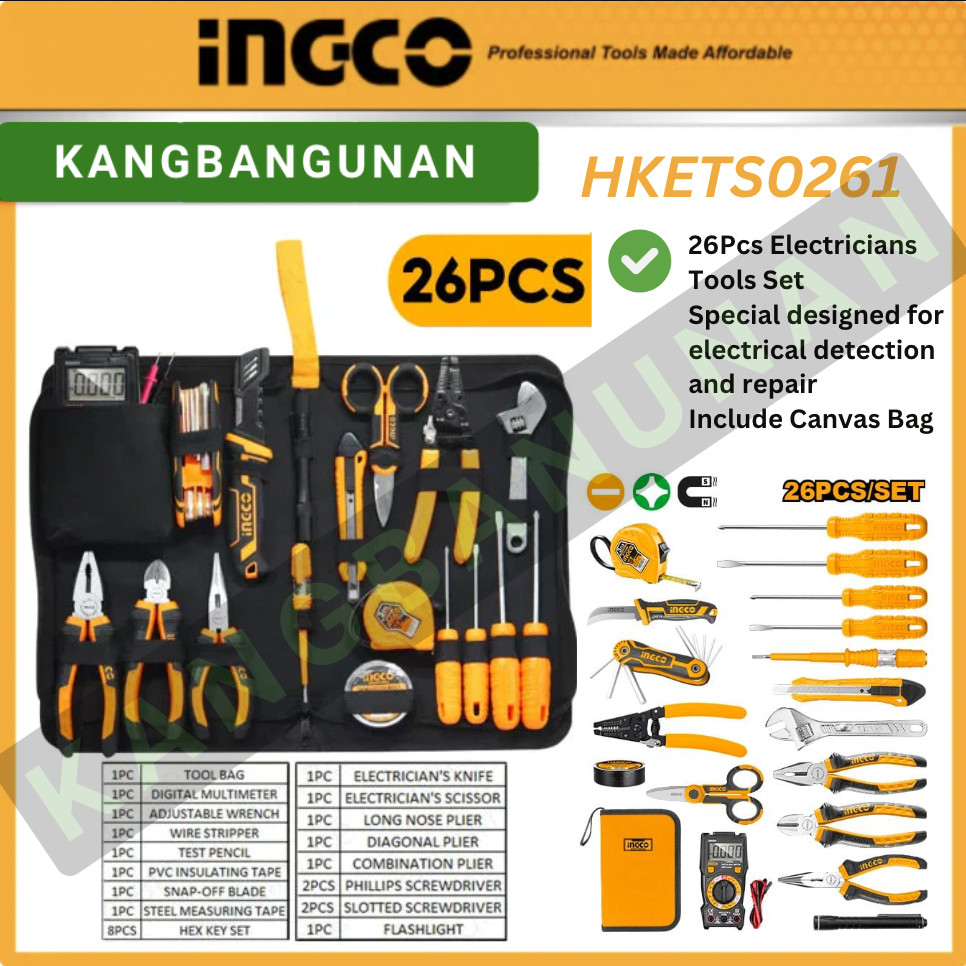 Jual INGCO HKETS0261 26pcs Electricians Tool Kit Set Perkakas Elektrik ...