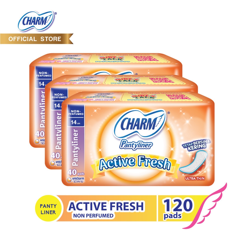 Jual Charm Pure Style Pantyliner Active Fresh Non Perfumed 40 pads -3 ...