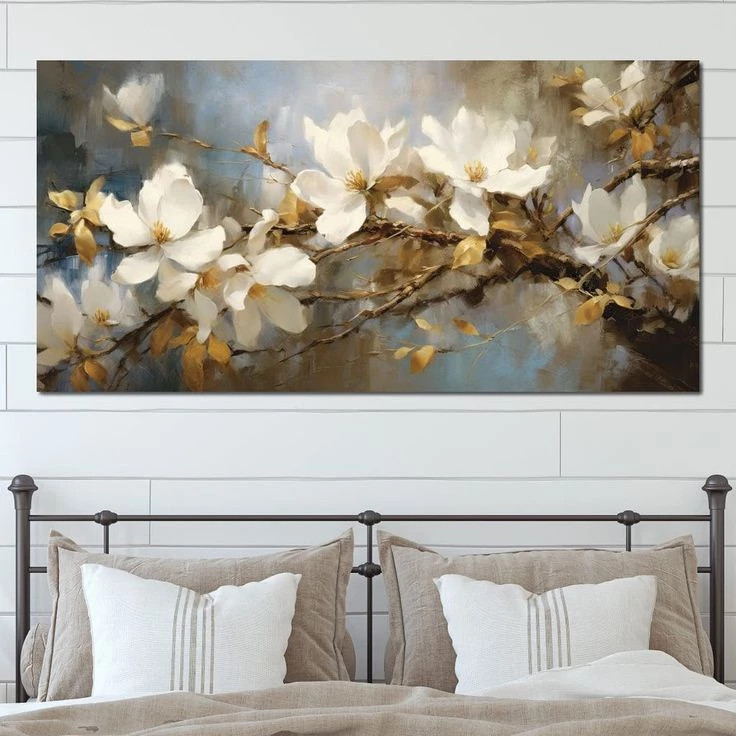 Jual Lukisan Bunga Mawar Warna Putih Teksture Tebal Modern art Estetik ...