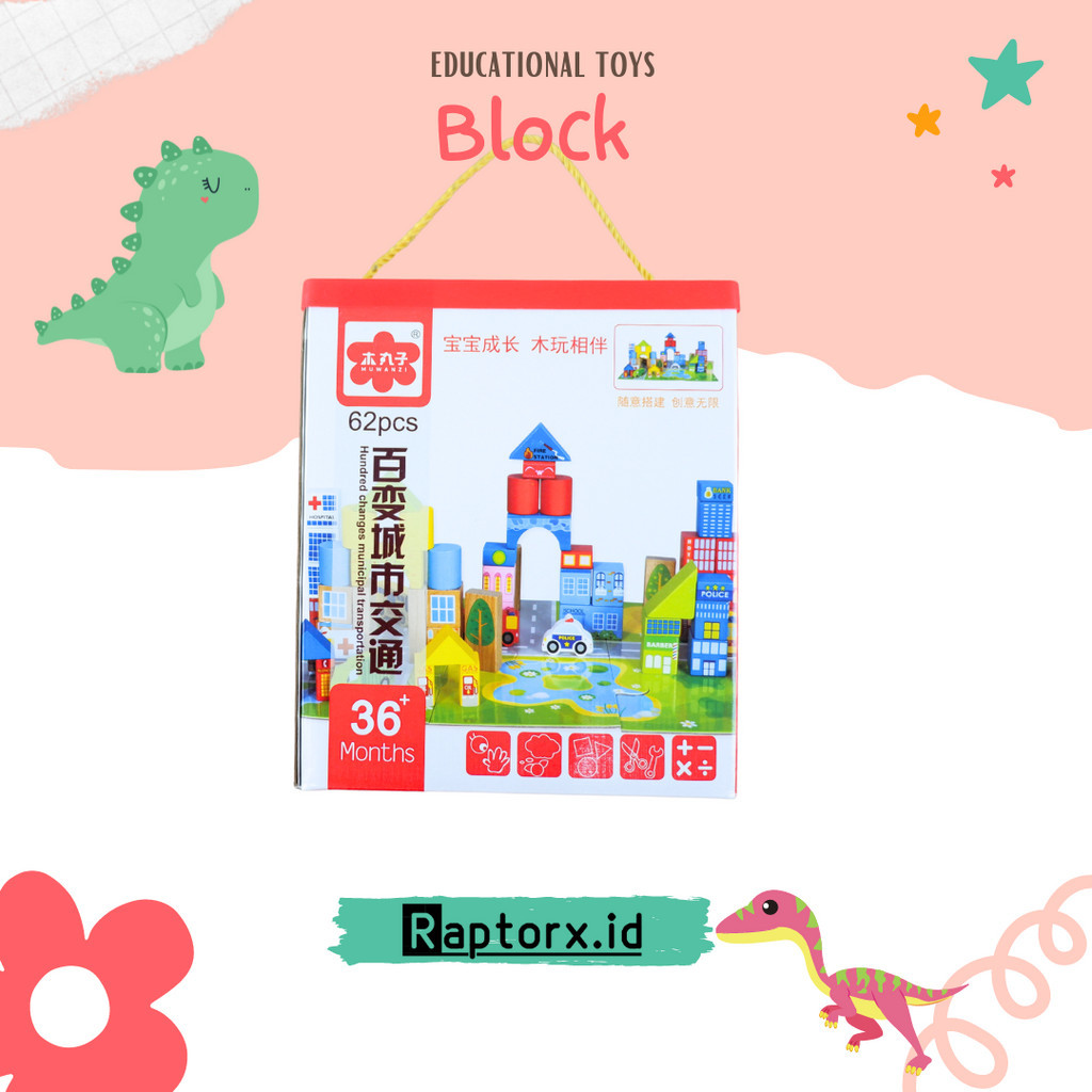 Jual Wooden Block Kayu Muwanzi City Building Block Mainan Balok Kayu ...