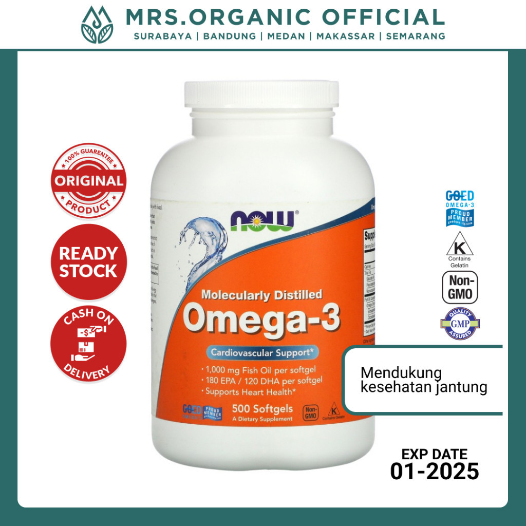 Jual Suplemen Vitamin Now Omega 3 1000mg 500 Softgels Fish Oil Minyak ...