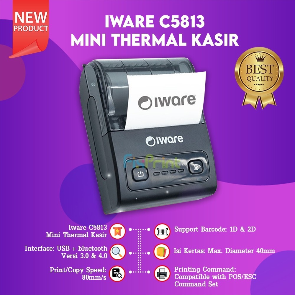 Jual Printer Thermal Mini Mobile C-5813 C5813 Thermal 58Mm Iware Bluetooth | Shopee Indonesia