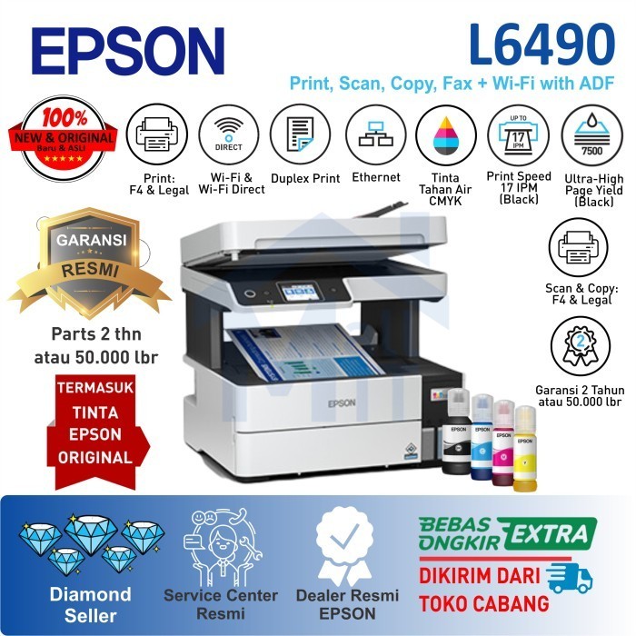 Jual Printer Epson L6490 L 6490 L-6490 Duplex Print, Wifi, Pigment ...