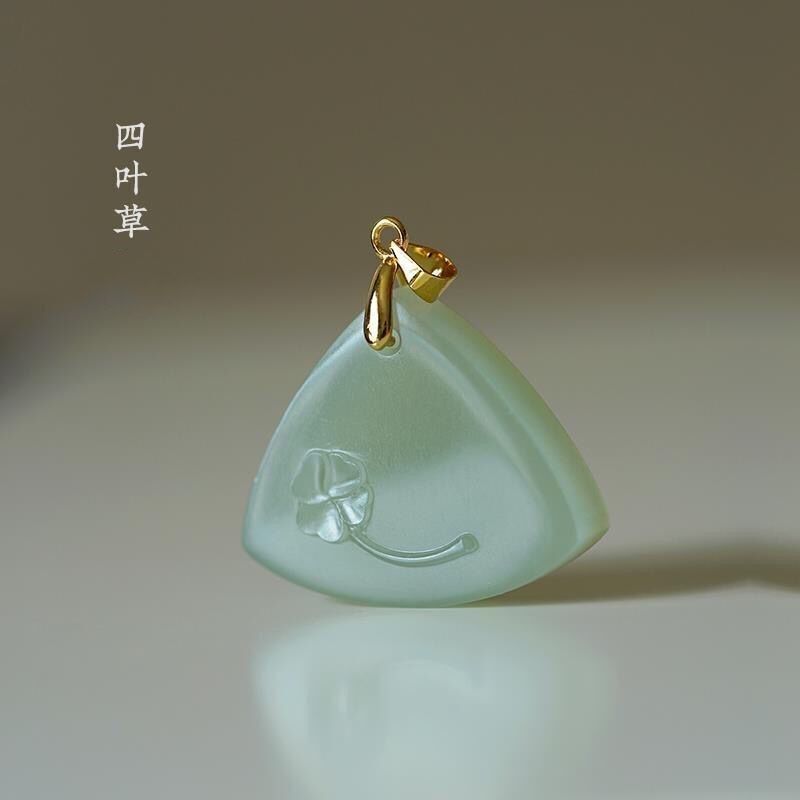 Jual Natural Hotian Jade Pendant Gray Jade Four-Leaf Clover Jade ...