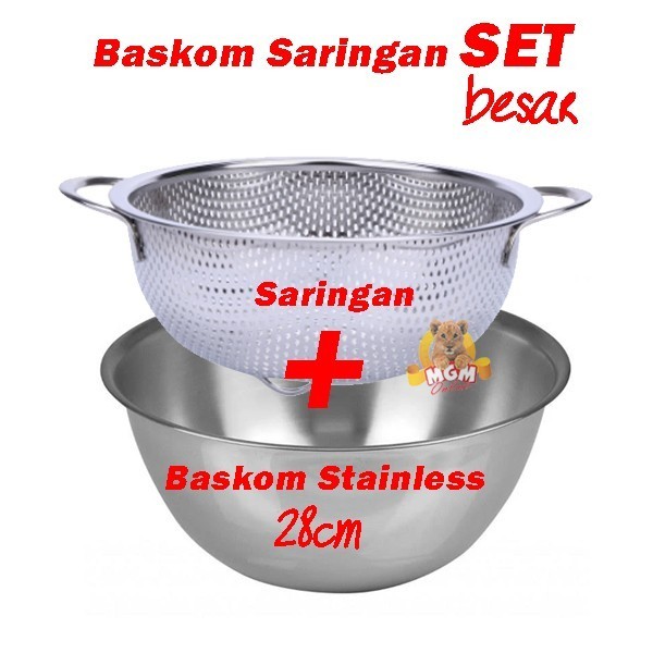 Jual SET 2pc Baskom Stainless 28cm PLUS baskom Saringan Stainless 26cm ...