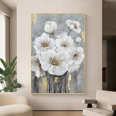Jual Lukisan Bunga Mawar Putih Berdiri Teksture Tebal Modern art ...