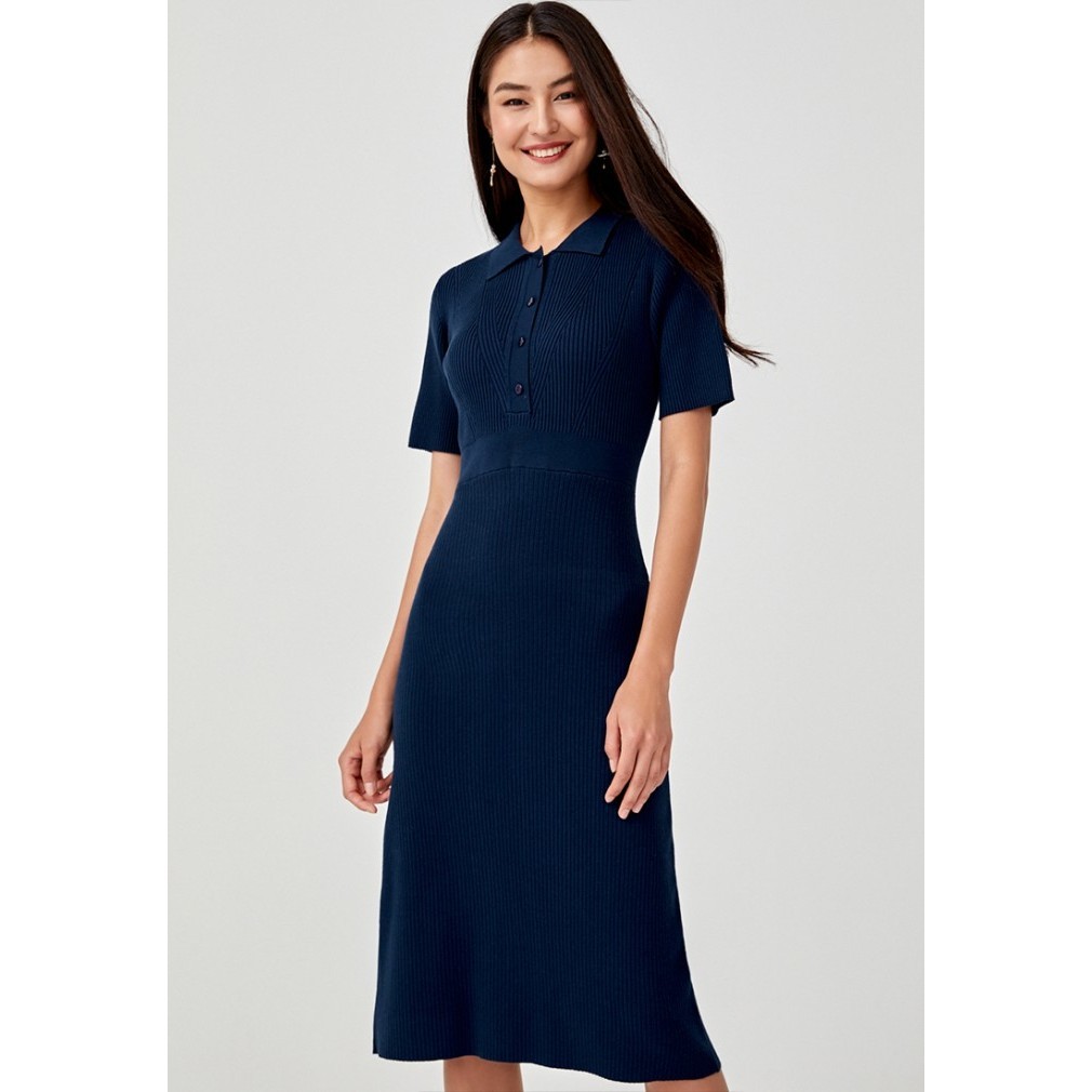 Jual Alexine Knit Shirt Dress - Navy Blue | Shopee Indonesia