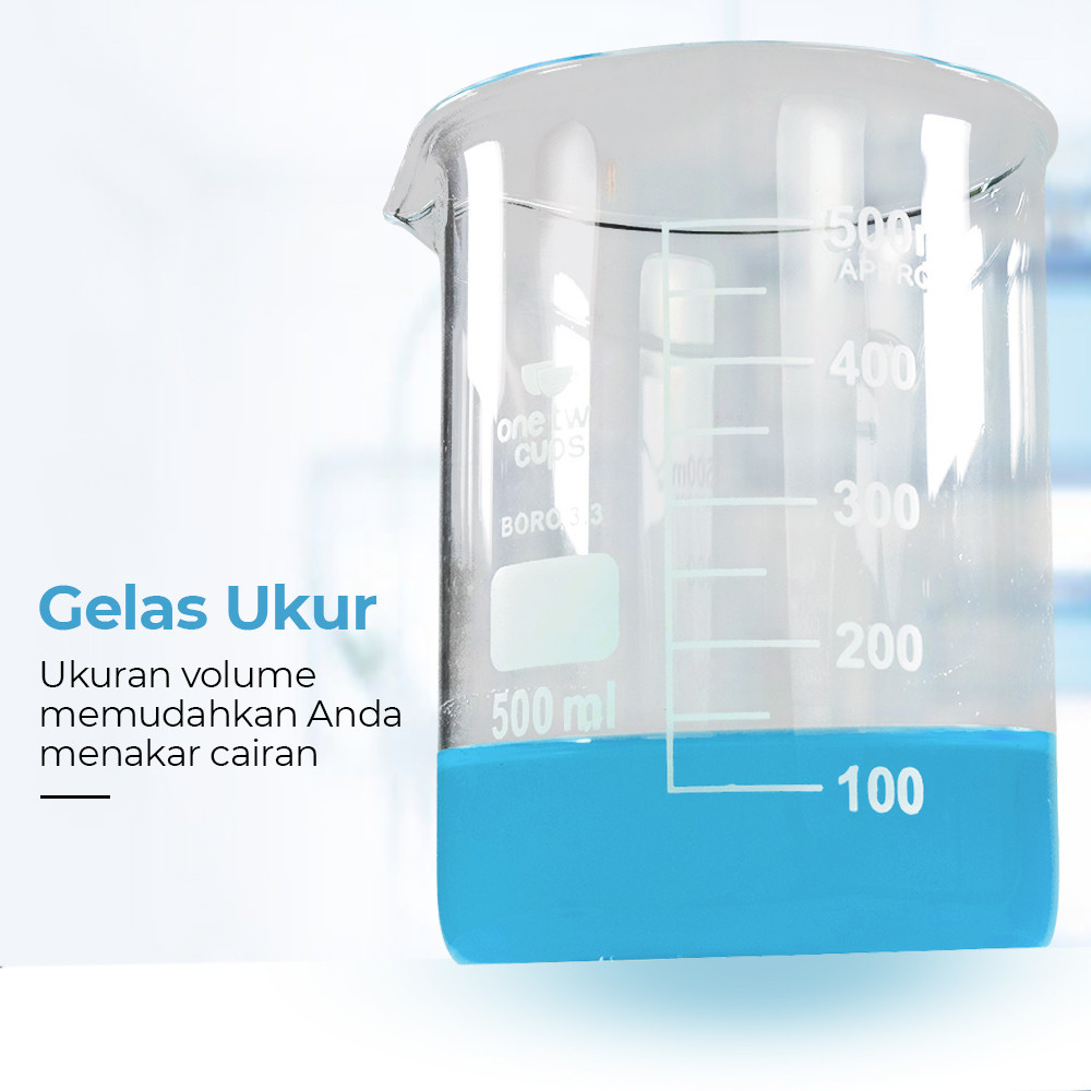 Jual One Two Cups Gelas Ukur Lab Kimia Borosilicate Glass - GG-17 ...