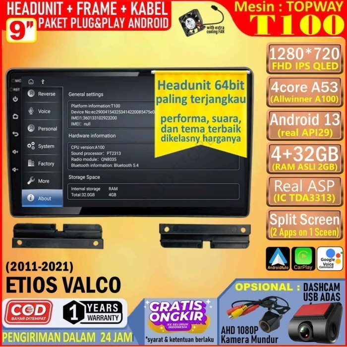 Jual Paket Headunit Android 9 inch + Frame + Soket PNP Toyota Etios ...