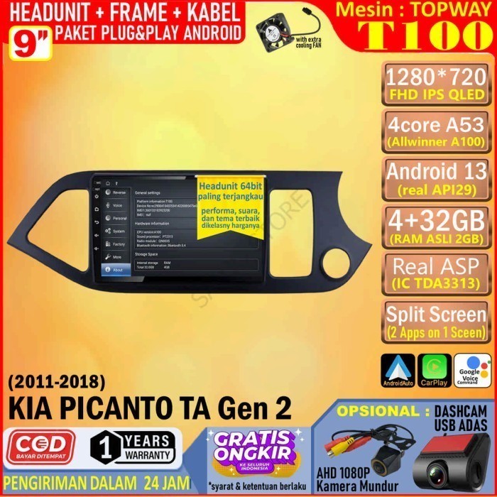 Jual Paket Headunit Android 9 inch + Frame + Soket PNP KIA Picanto ...