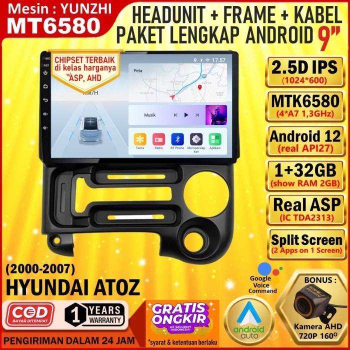Jual Headunit Android MT6580 1/32GB+Soket+Frame 9 inch Hyundai Atoz ...