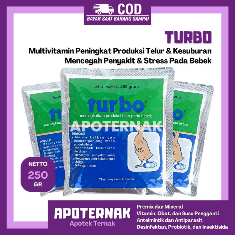 Jual Turbo 250 gram Vitamin Perangsang Bebek Bertelur banyak | Shopee ...