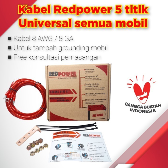 Jual Ground Wire Kit Kabel Grounding Mobil Redpower 8 awg Merah 5 titik ...