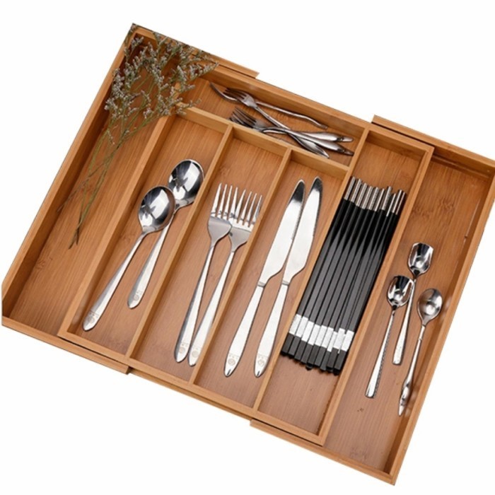 Jual DRAWER ORGANIZER WOOD BAMBOO / LACI TEMPAT SENDOK KAYU EXPANDABLE ...