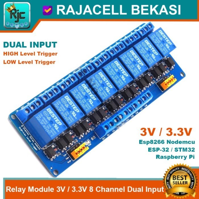 Jual Promo Relay Module 3.3V 3V 8 Channel Dual Input High Low Trigger For Esp8266 Free Ongkir ...