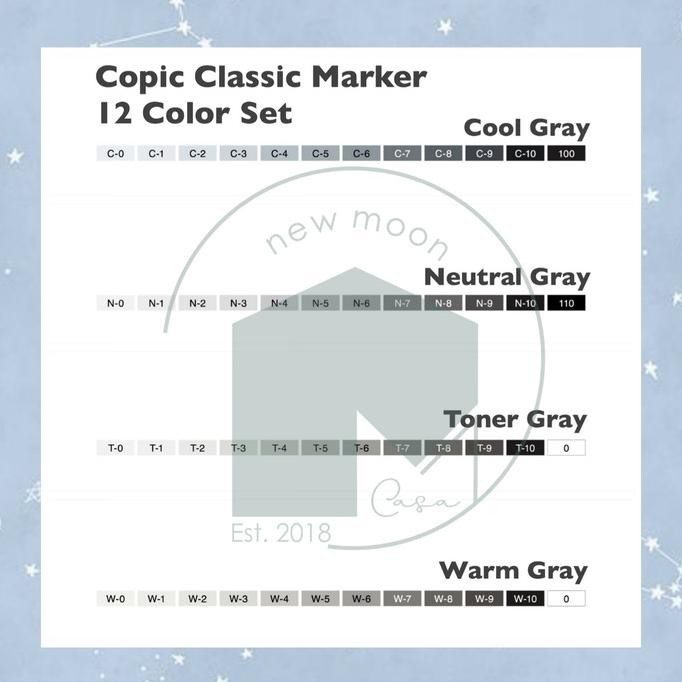 Jual Copic Marker Set 12 Gray Tg Ng Wg Cg Classic Grays Spidol Arsitektur | Shopee Indonesia