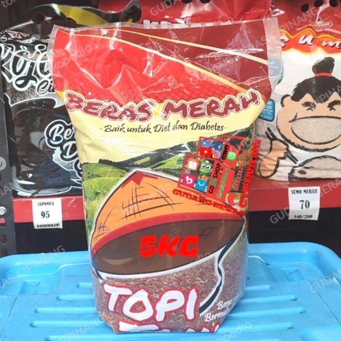 Jual Beras Merah Cap Topi Tani Pecah Kulit Sosoh Pulen 5Kg | Shopee ...