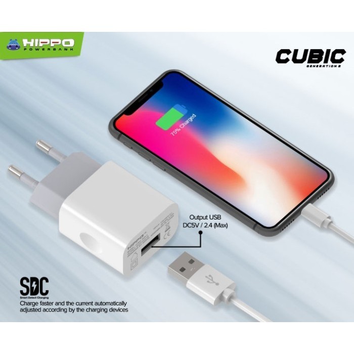 Jual Hippo Cubic Gen 2 Adaptor Charger 2.4A 1 Port Smart Detect Charging | Shopee Indonesia