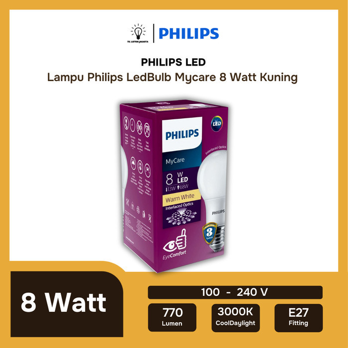 Jual Lampu Philips LED Bulb 8-68W E27 3000K 230V A60-MyCare (Kuning ...