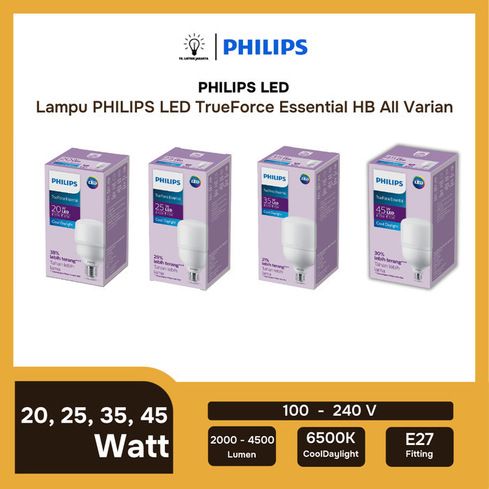 Jual Lampu PHILIPS LED TrueForce Essential HB 20W 25W 35W 45W E27 Putih | Shopee Indonesia
