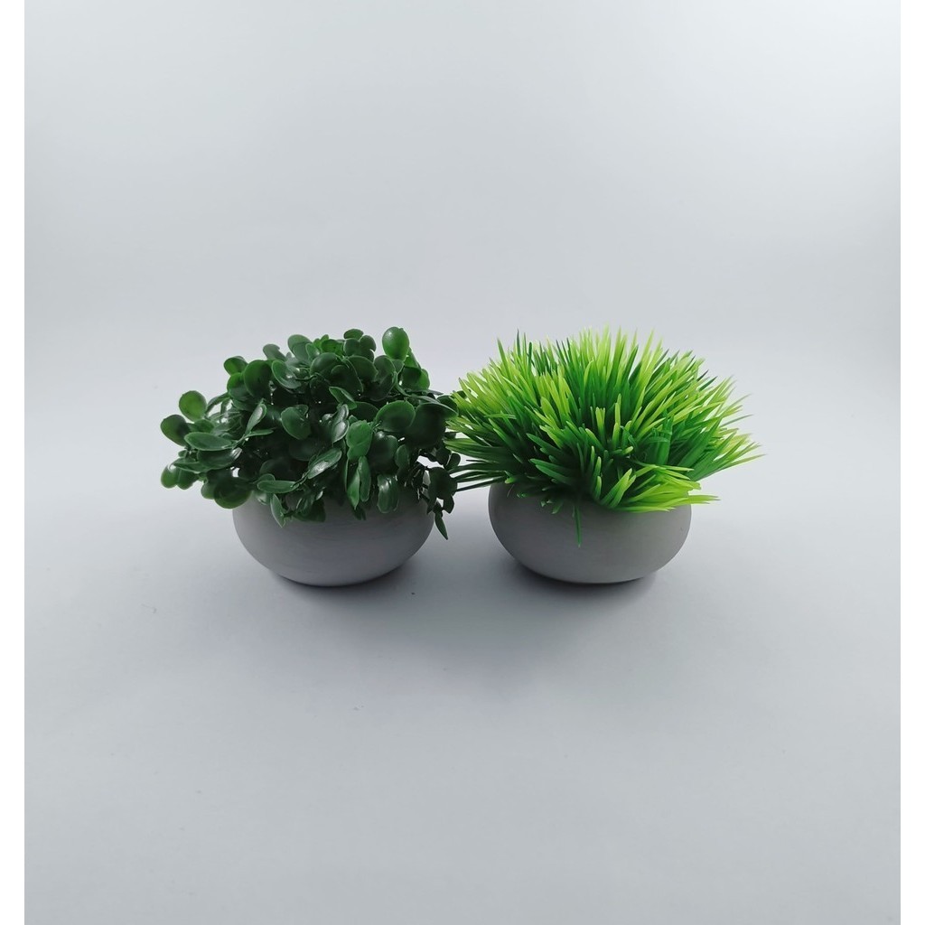 Jual [Abu] Artificial Greenery Leaves Greenly Plants Cement Potted ...