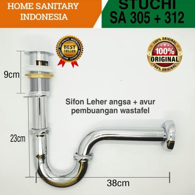 Jual STUCHI SA 305 + 312 Sifon Pembuangan wastafel P trap Leher Angsa ...
