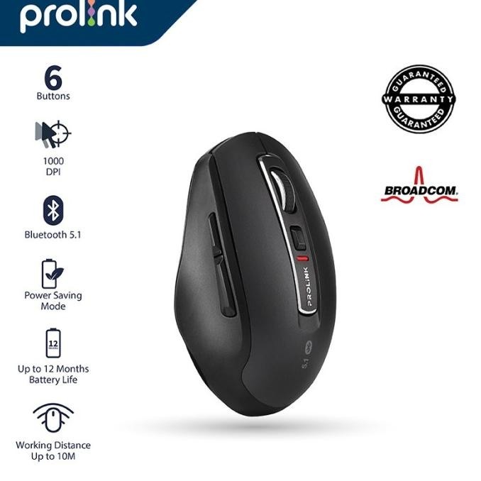 Jual Prolink Mouse Wireless Bluetooth 5.1 Bt 6 Button Dpi 800-1600 ...