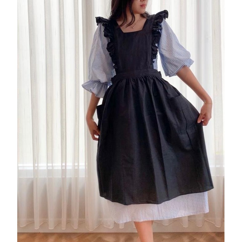 Jual Elle Ruffle Apron/Linen /Celemek Korea Jepang / Pinafore ...